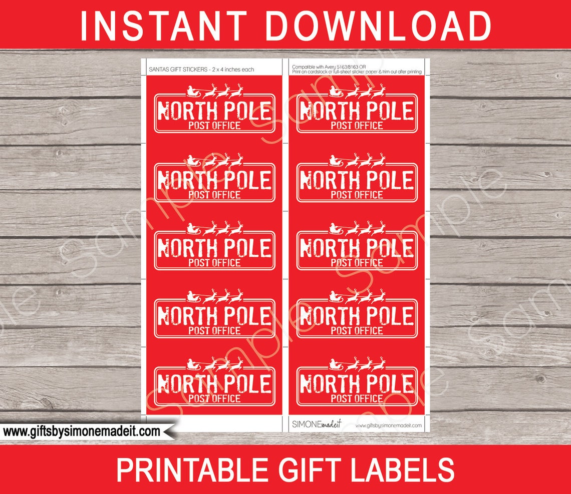 North Pole Stickers Gift Labels Template North Pole Mail - Etsy