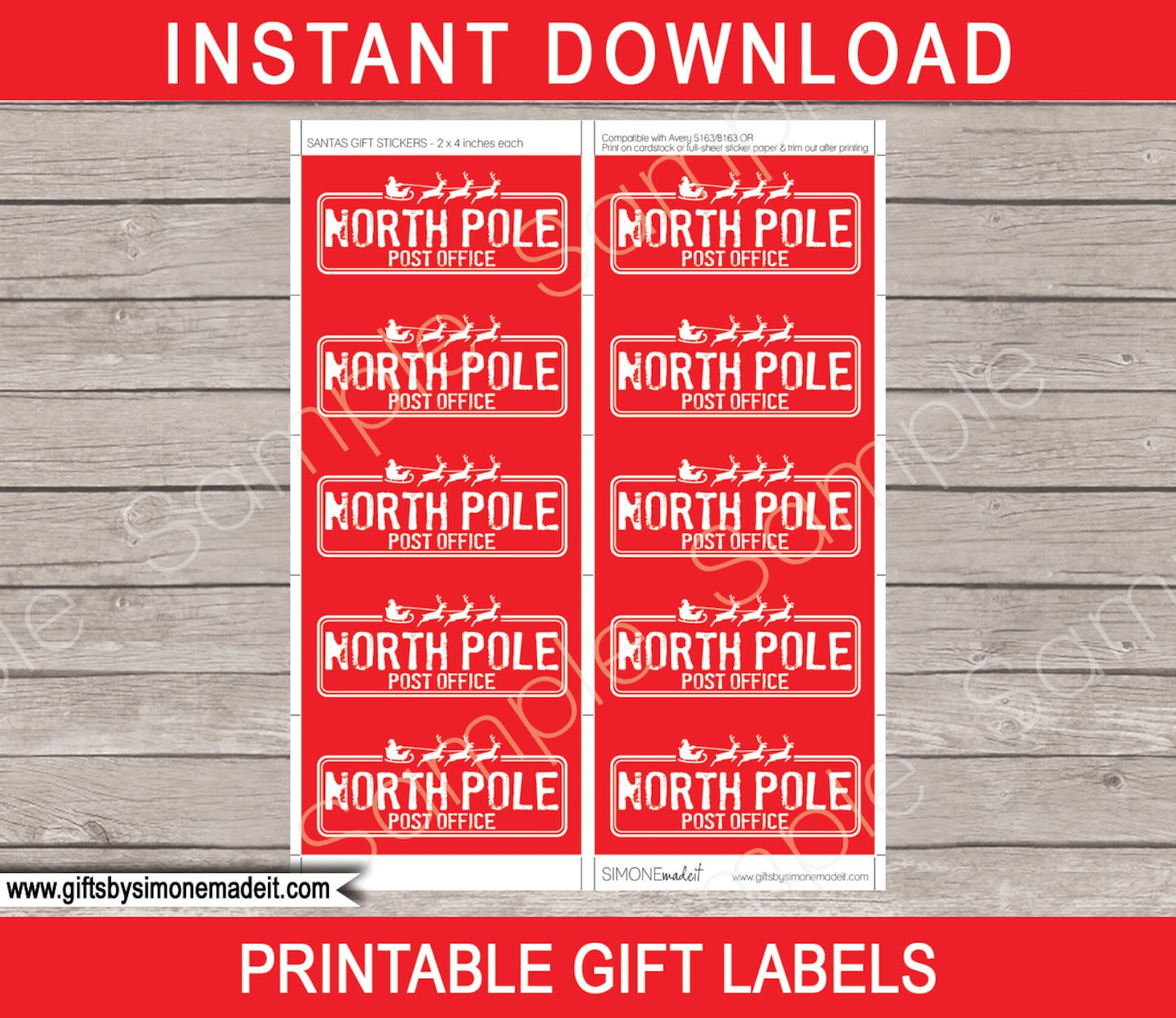 North Pole Stickers Gift Labels Template North Pole Mail - Etsy