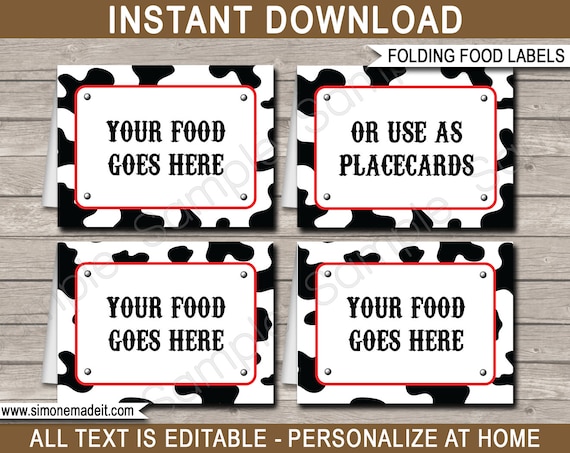 Cowboy Food Labels Template - Printable Birthday Party Decorations ...