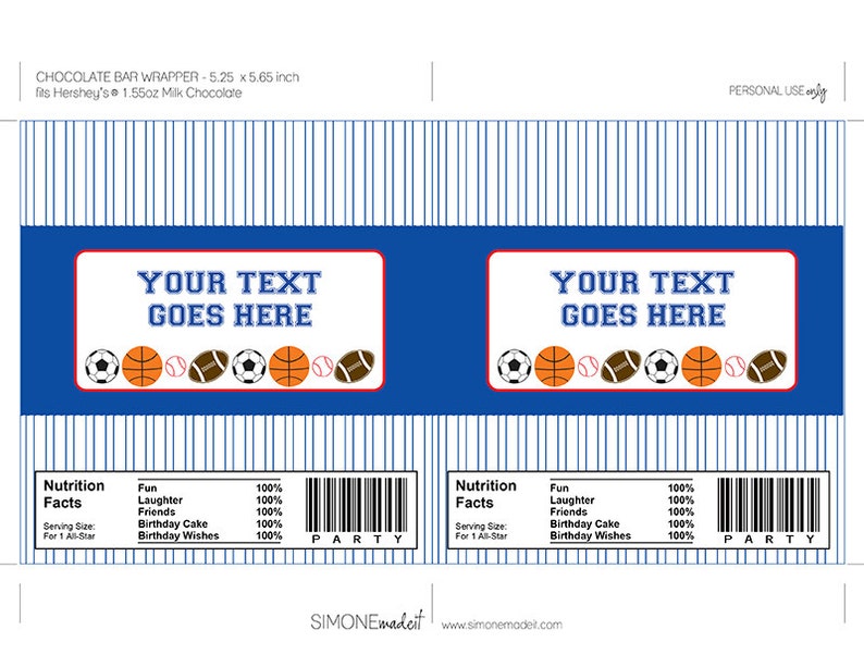 Sports Party Candy Bar Wrappers Party Favors Chocolate | Etsy