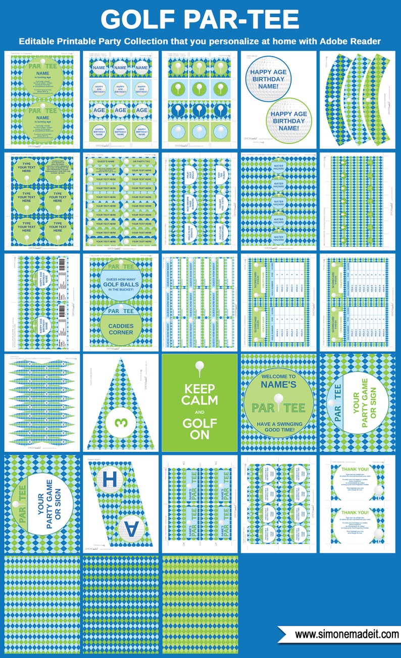 Golf Theme Party Template Bundle Printable Birthday - Etsy