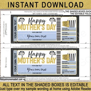 Mothers Day Family Movie Night Coupon Ticket Template - Printable Gift ...
