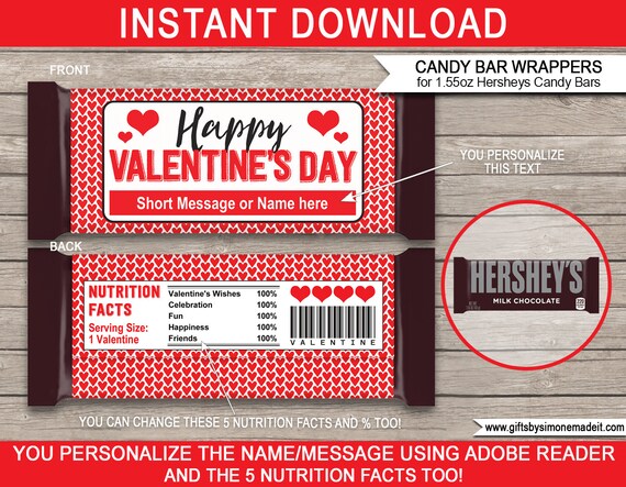 Valentine Candy Bar Wrappers Template - Printable Chocolate Labels ...