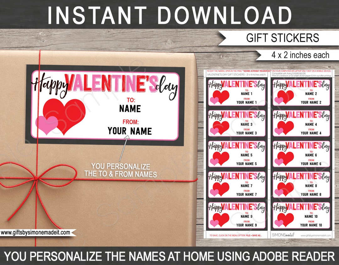 Valentines Day Gift Labels Template - Printable Stickers Tags ...
