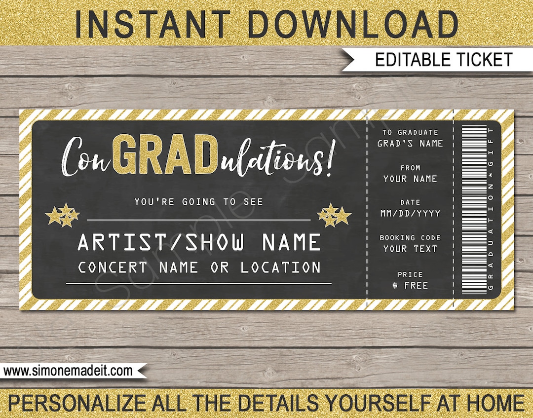 Graduation Concert Ticket Gift - Printable Gift Ticket - Surprise ...