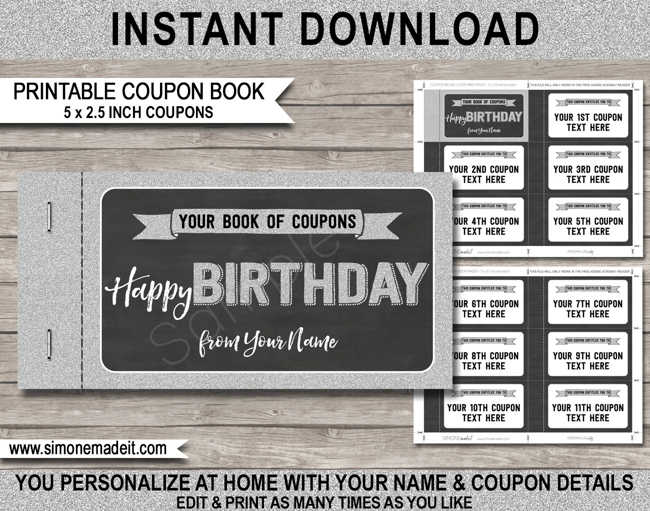 Printable Birthday Coupon Book Template Last Minute Etsy UK