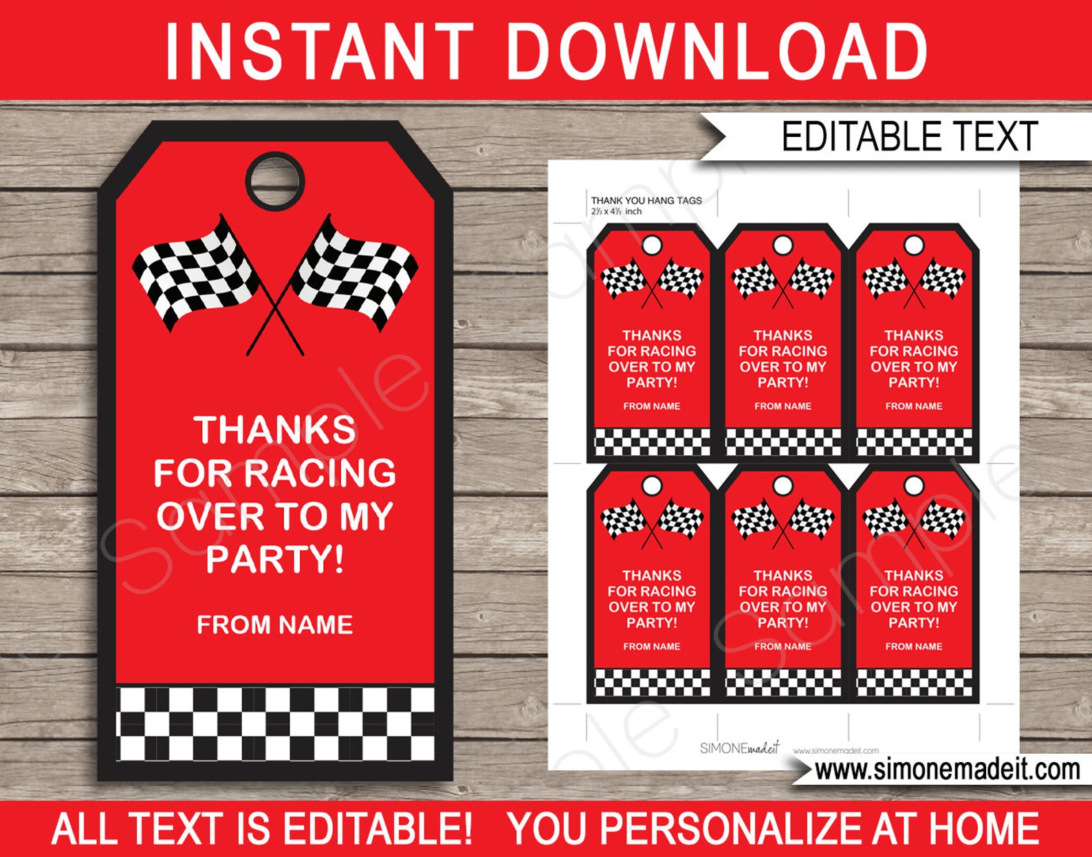 Race Car Favor Tags Template - Printable Birthday Party Thank You Tags - INSTANT DOWNLOAD ...