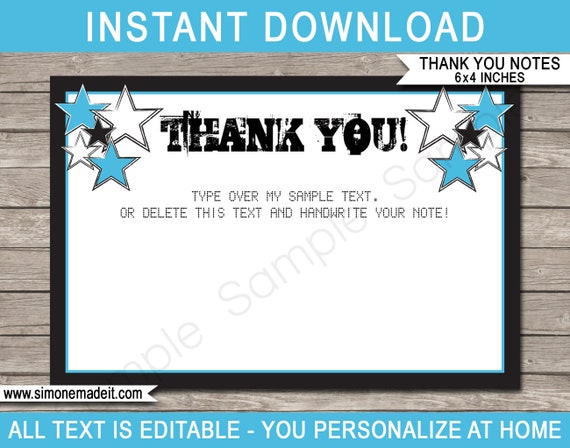 Rockstar Thank You Cards Template - Printable Birthday Party Thank You ...