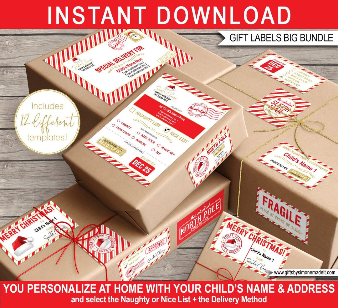 North Pole Stickers Printable Template - Santa Address Labels Gift Tags ...