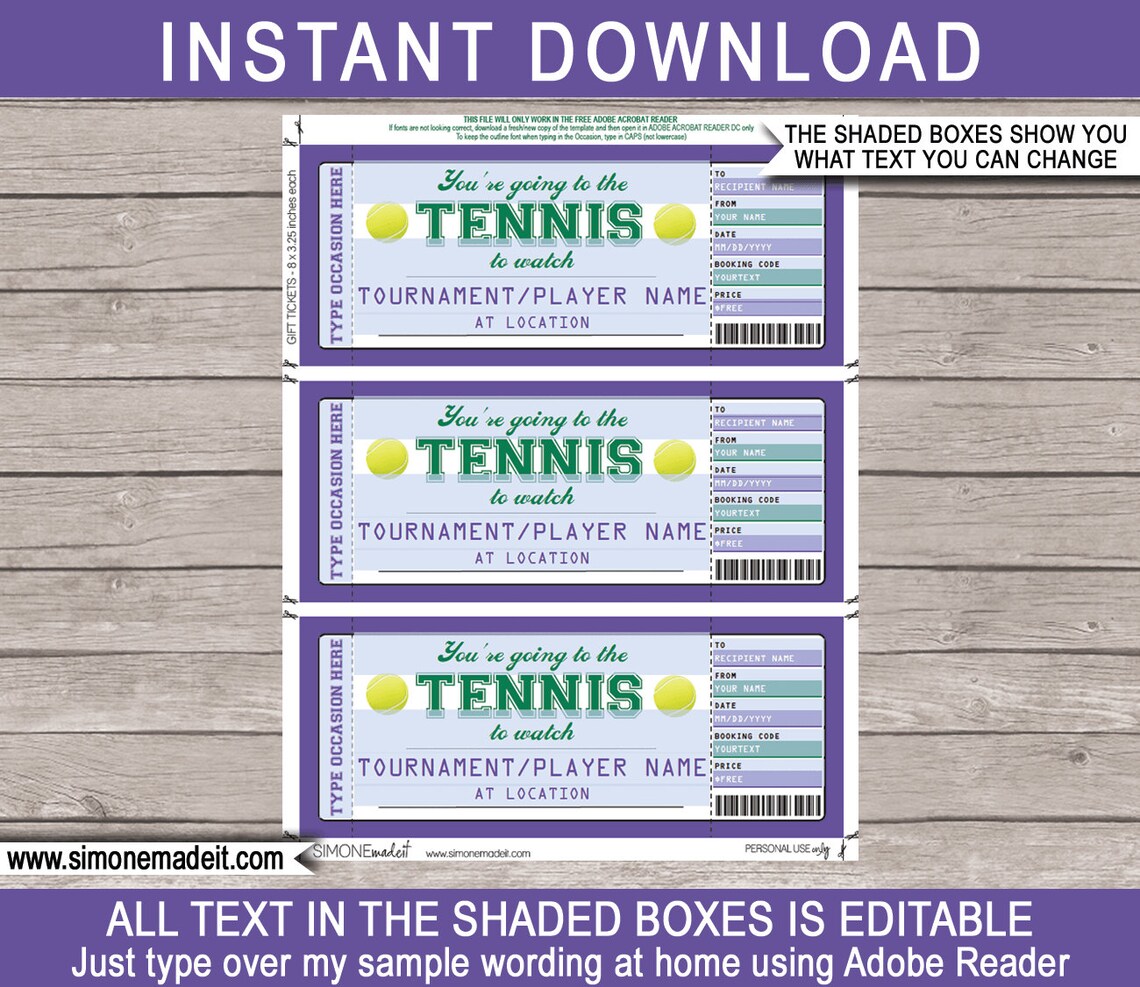 Printable Tennis Ticket Template: Surprise Match Reveal (EDITABLE) - Etsy