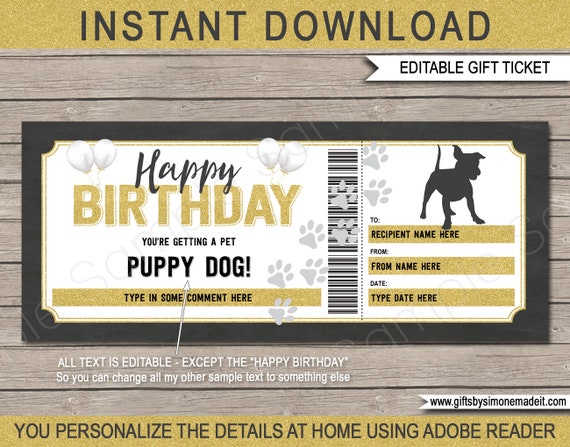 Dog Gift Certificate Template - Printable Pet Puppy Birthday Voucher ...