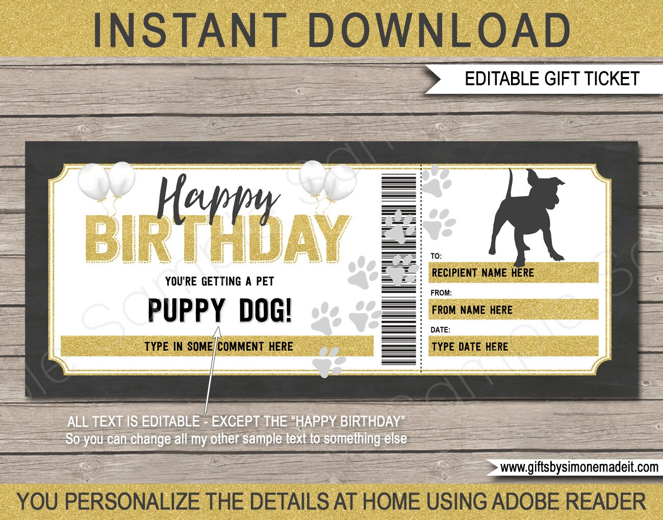 Dog Gift Certificate Template Printable Pet Puppy Birthday - Etsy