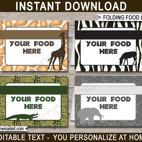 Printable Food Tents Place Cards Jungle Safari Explorer FOOD - Etsy
