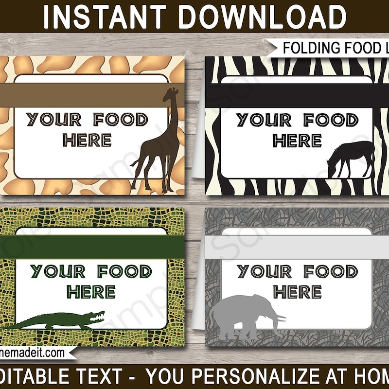 Safari Food Labels - Etsy
