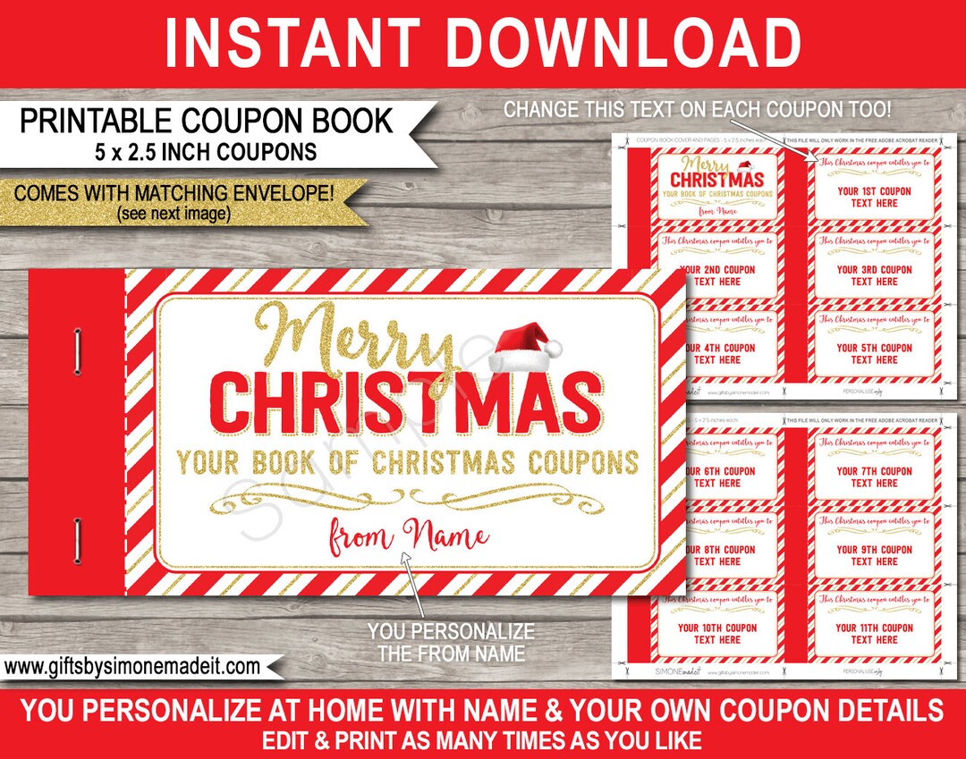 Coupon Book Printable Christmas Template + Envelope - Last Minute ...