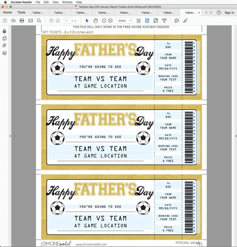 Soccer Ticket Father's Day Gift Voucher Surprise - Etsy