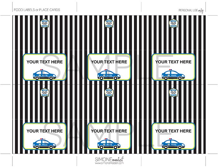 Police Party Food Labels Template Printable Police Car - Etsy