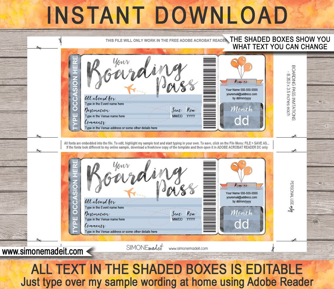 Boarding Pass Invitation Template Printable Birthday Party - Etsy