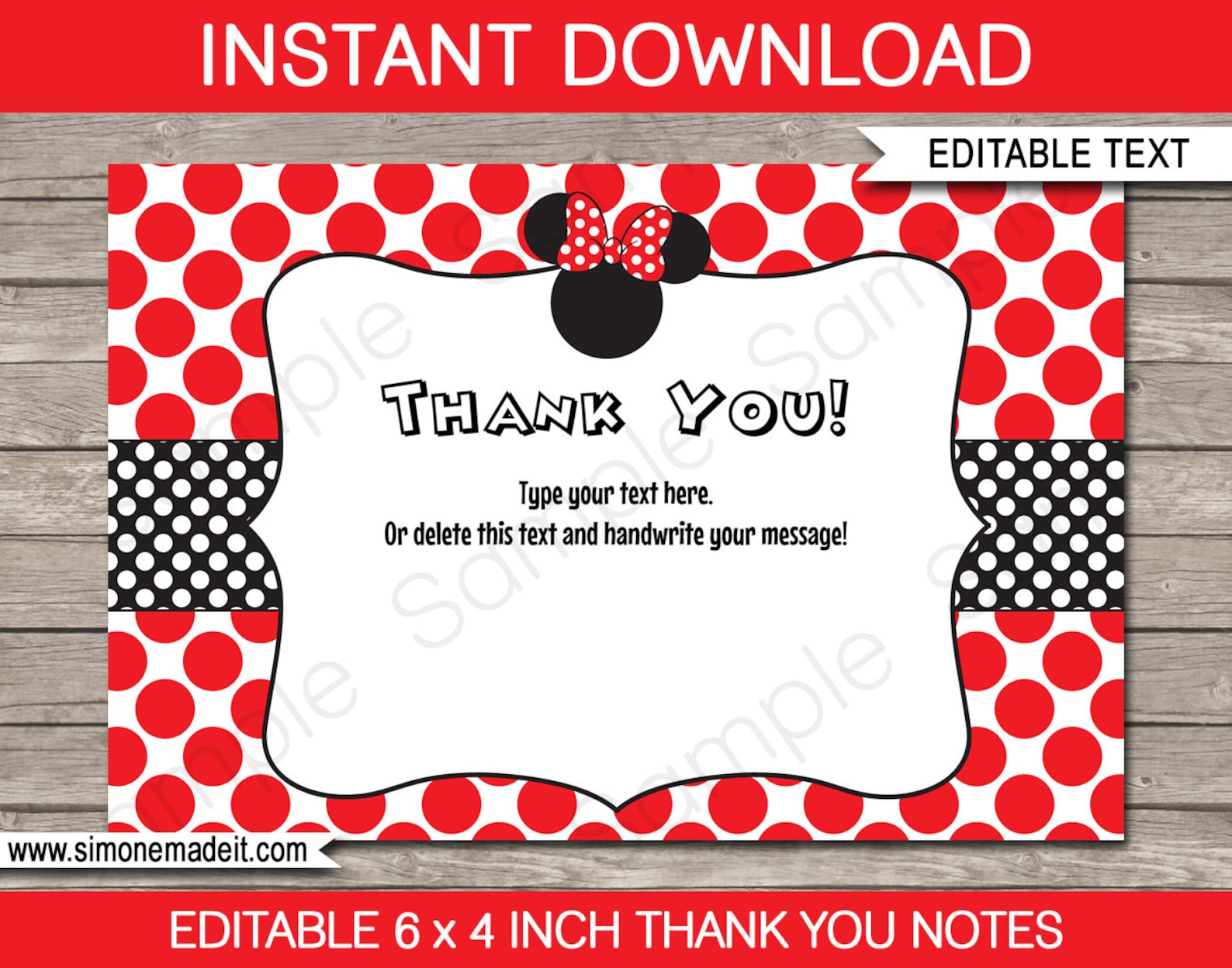 Red Minnie Mouse Printable Decorations & Invitation Template - Etsy