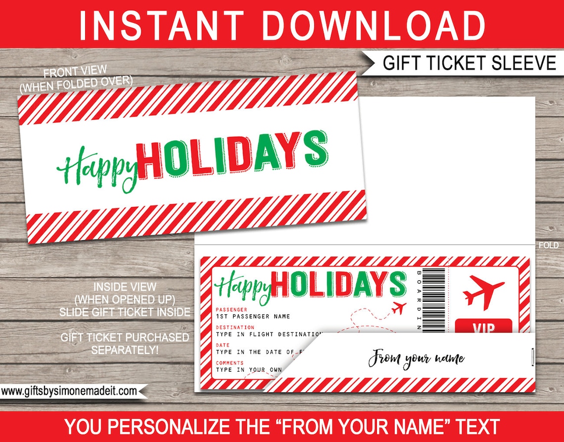 Printable Sleeve / Envelope for Holiday Gift Tickets, Vouchers - Happy ...