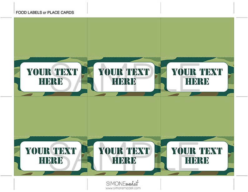 Camo Food Labels Template: Army Birthday Party Decor (editable Text ...