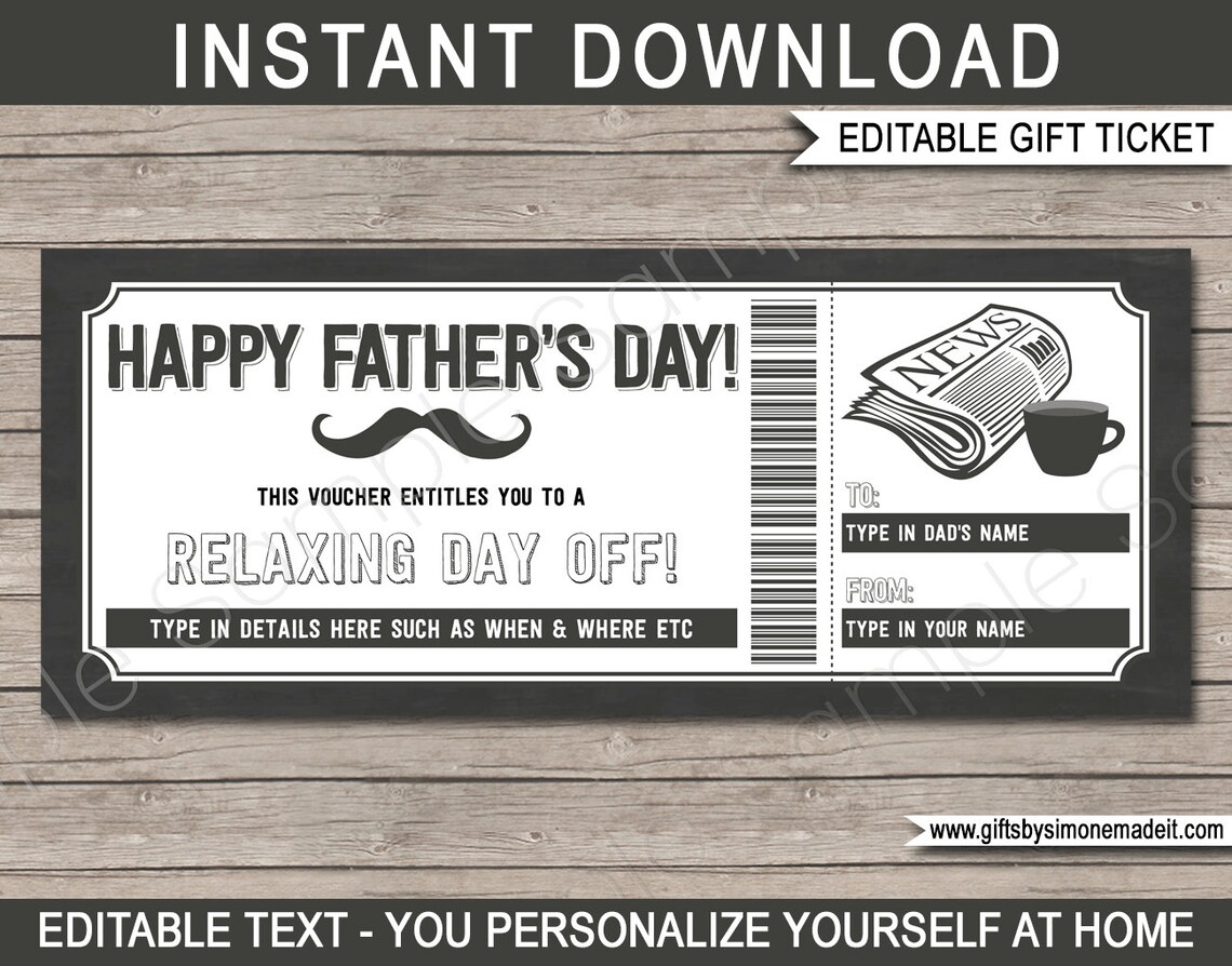 Day off Coupon Template Printable Fathers Day Relaxing Gift - Etsy
