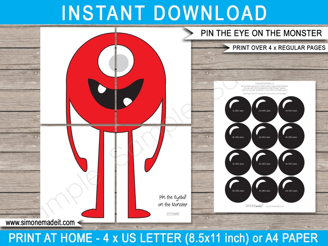 Monster Party Game Template - Pin the Eye on the Monster Printable ...