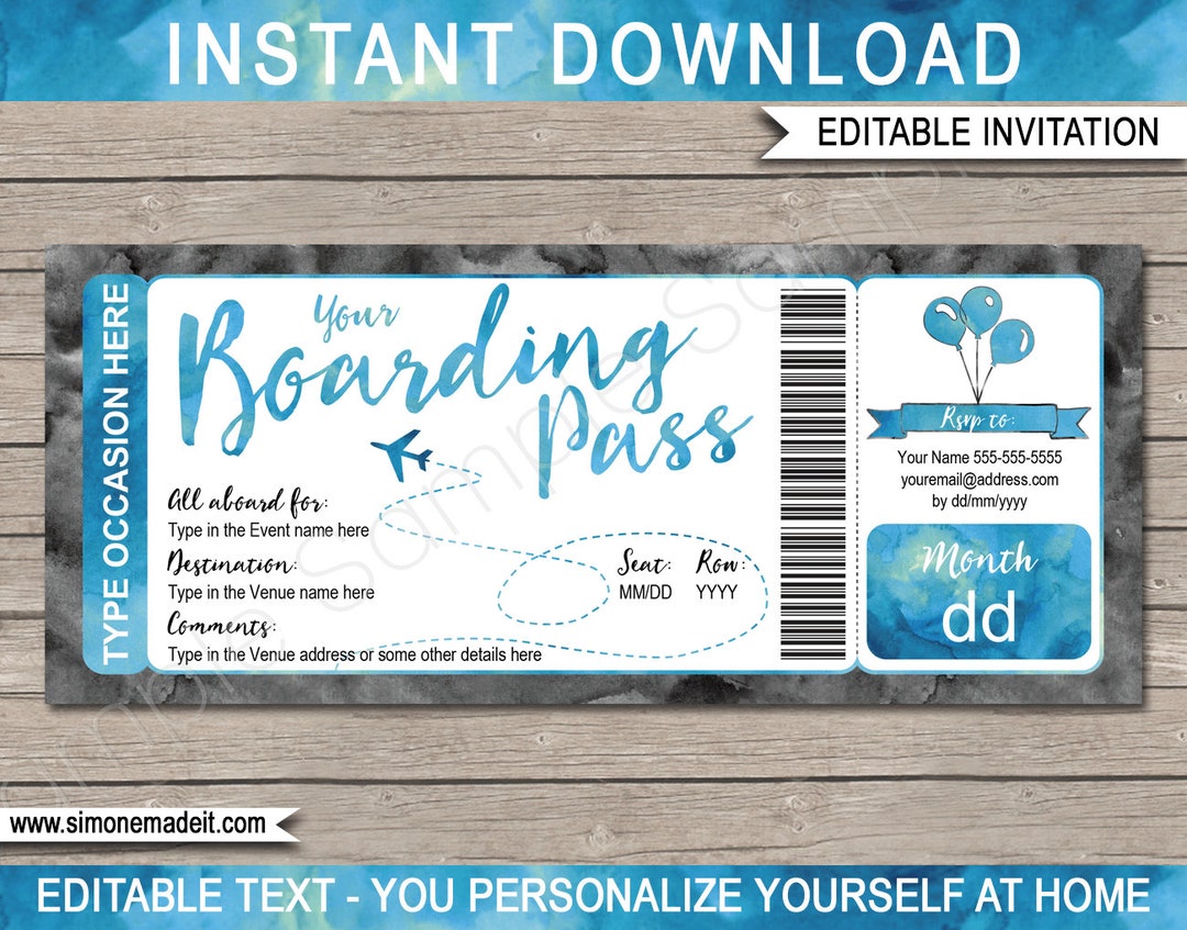 Boarding Pass Invitation Template - Printable Birthday Party ...
