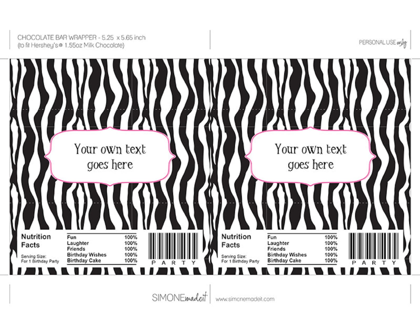 Zebra Candy Bar Wrappers Birthday Party Favors Chocolate | Etsy