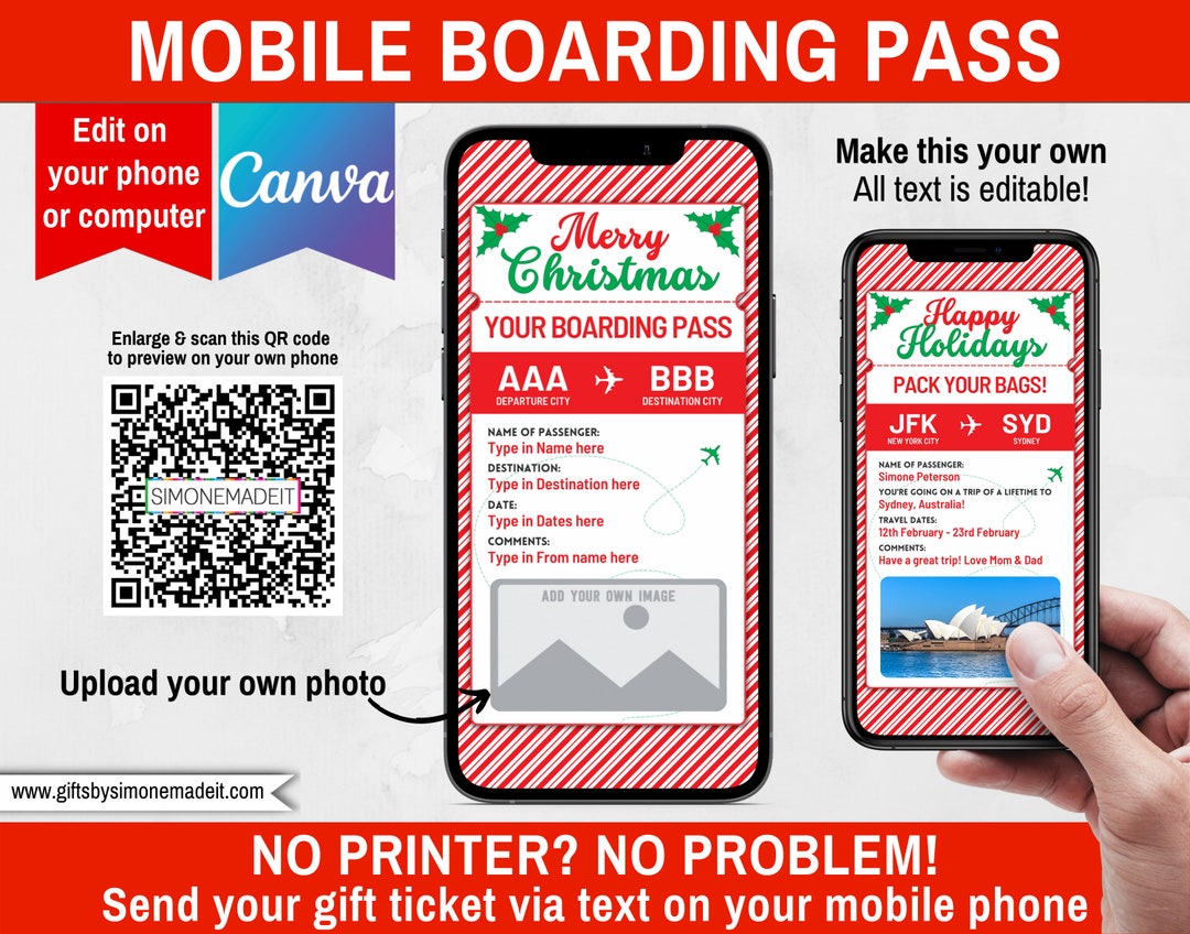 Christmas Boarding Pass Template: Surprise Trip Reveal (digital) - Etsy