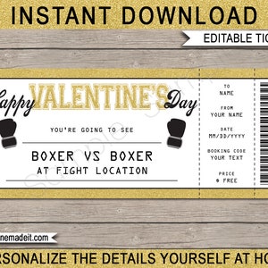 Boxing Ticket Gift Voucher Valentines Day Fight - Surprise Boxing Match ...