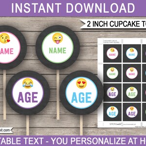 Printable Emoji Cupcake Toppers Template - Birthday Party Theme Cake ...