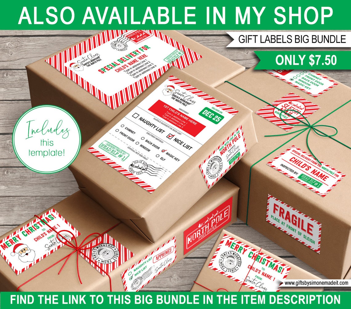 Christmas Gift Labels Template Printable Santa's - Etsy