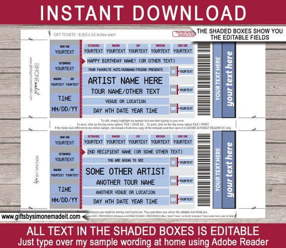 Concert Ticket Certificate Template Concert Ticket Template Gift