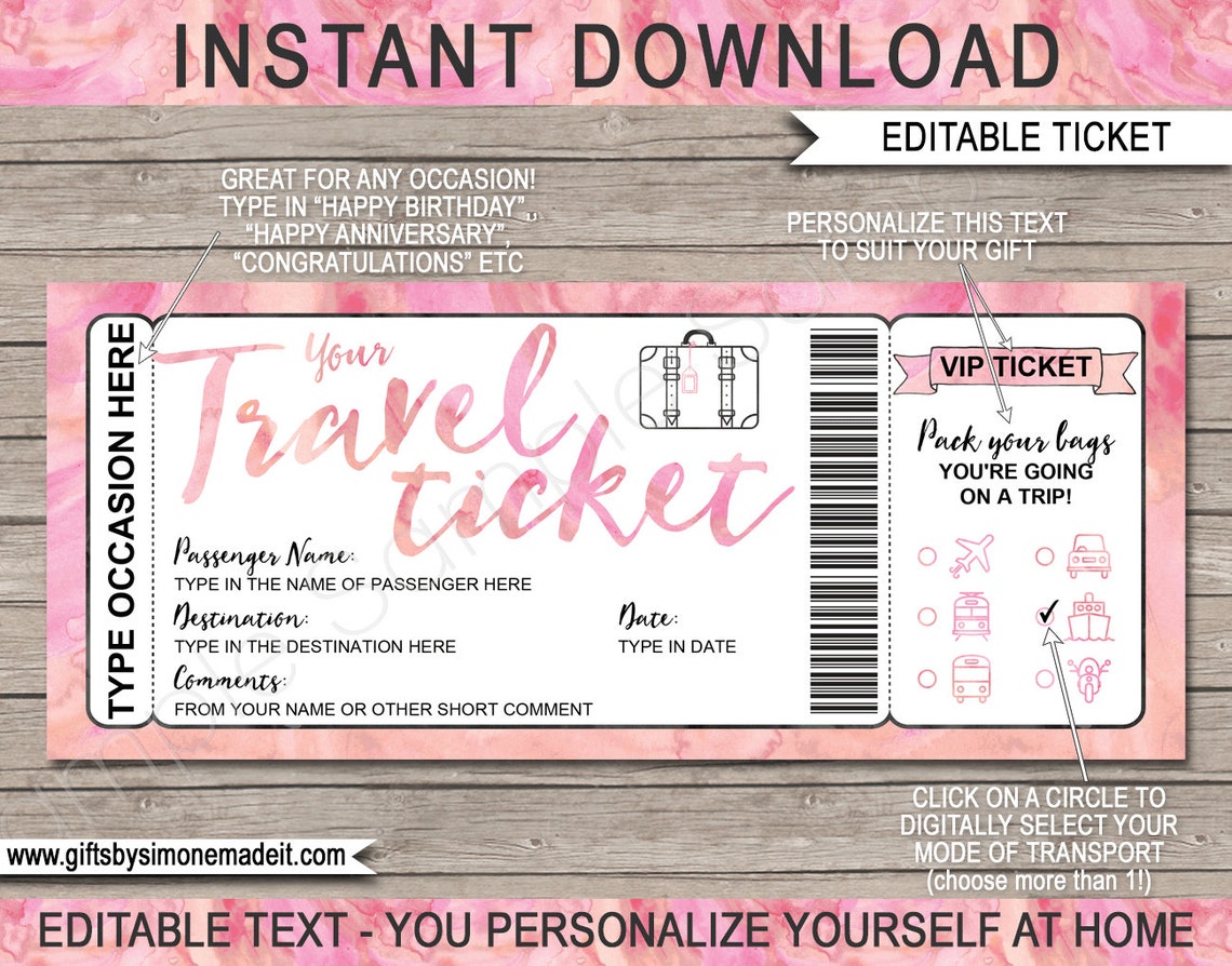 Travel Boarding Pass Template Printable Ticket Surprise - Etsy
