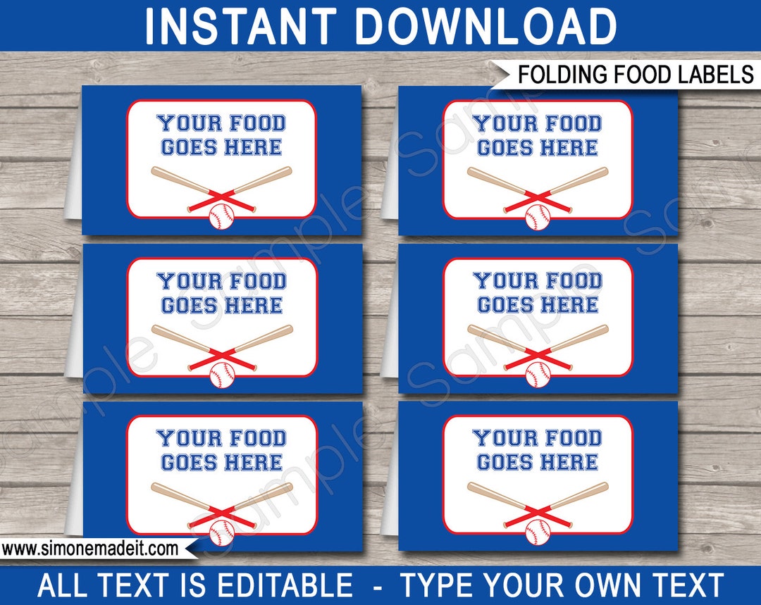 Baseball Food Labels - Baseball Theme Party - Buffet Tags - Tent Cards ...
