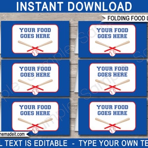 Baseball Food Labels - Baseball Theme Party - Buffet Tags - Tent Cards ...