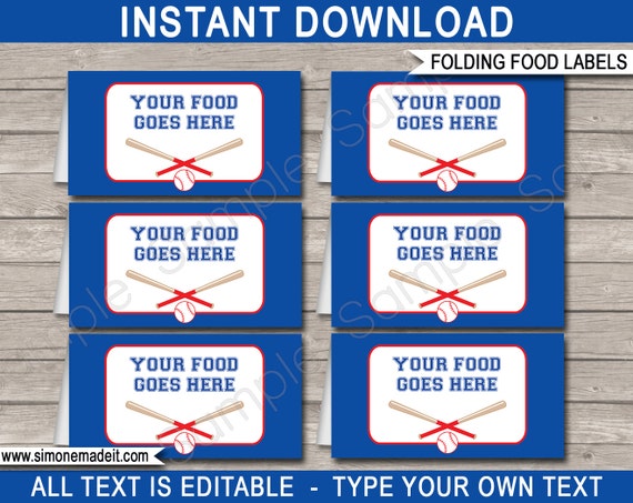 Baseball Food Labels - Baseball Theme Party - Buffet Tags - Tent Cards ...