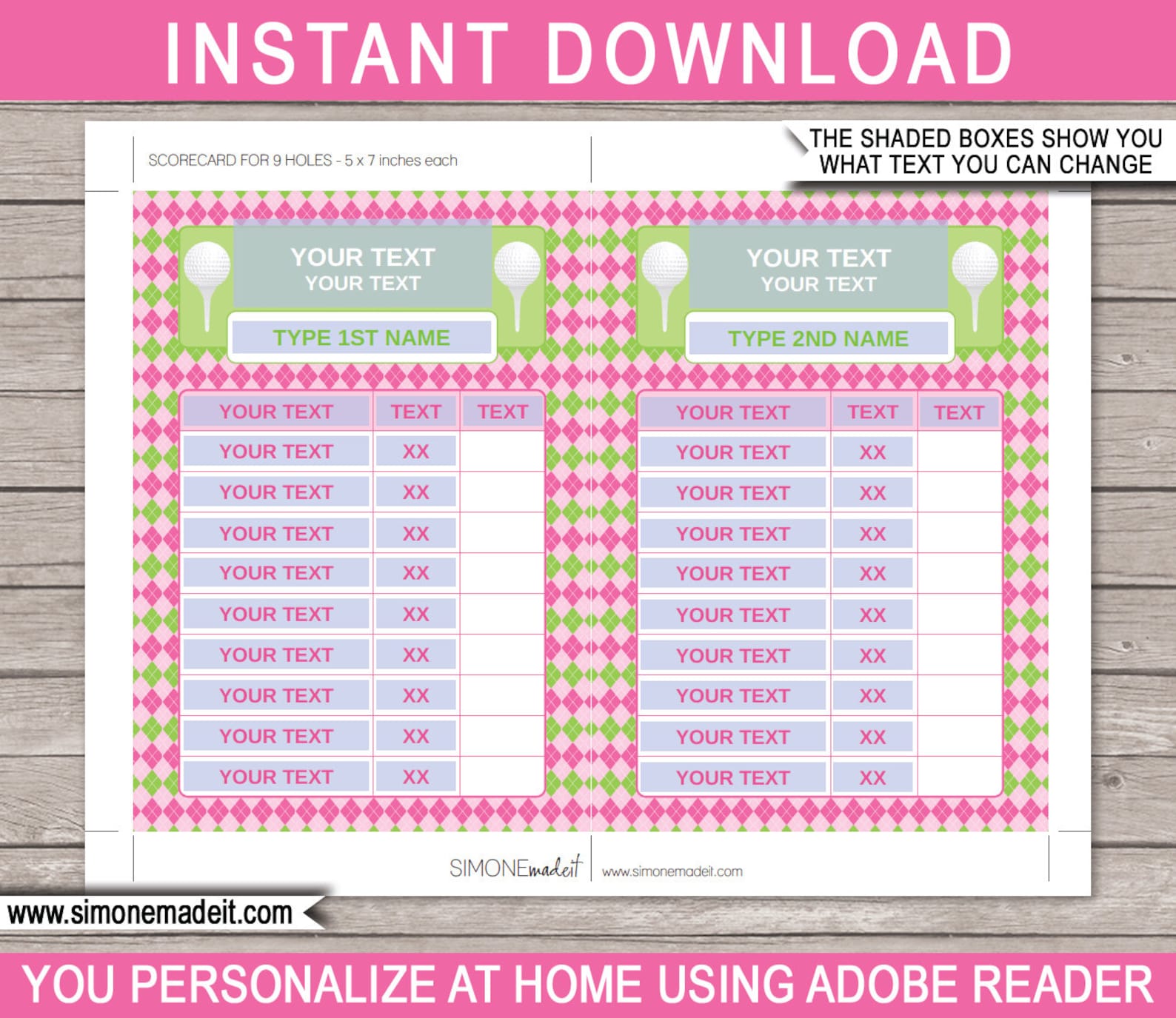Pink Golf Scorecard for 9 & 6 Holes INSTANT DOWNLOAD Printable EDITABLE ...