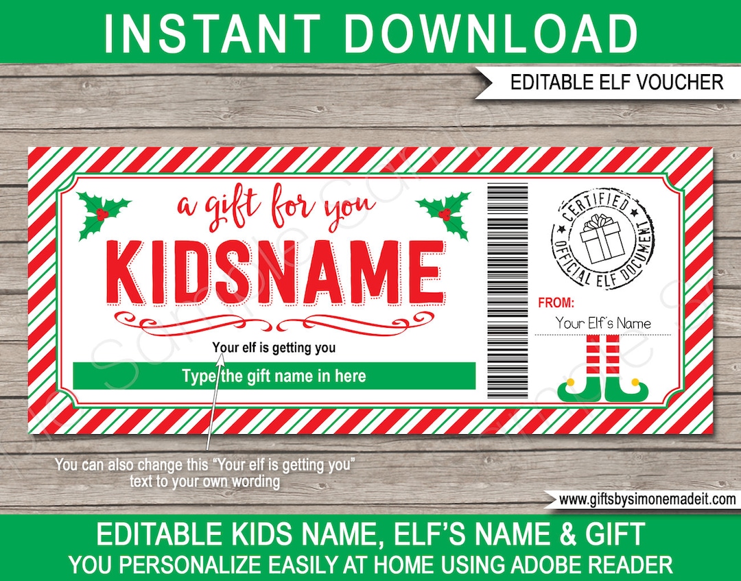 Elf Voucher Template for Kids - Printable Personalized Christmas Gift ...