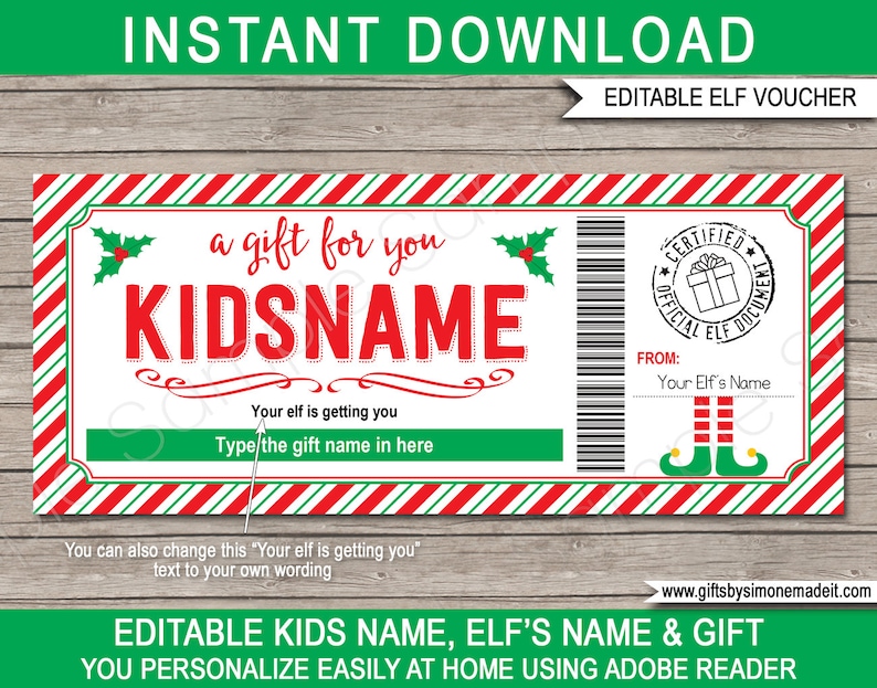 Elf Voucher Template for Kids - Printable Personalized Christmas Gift ...