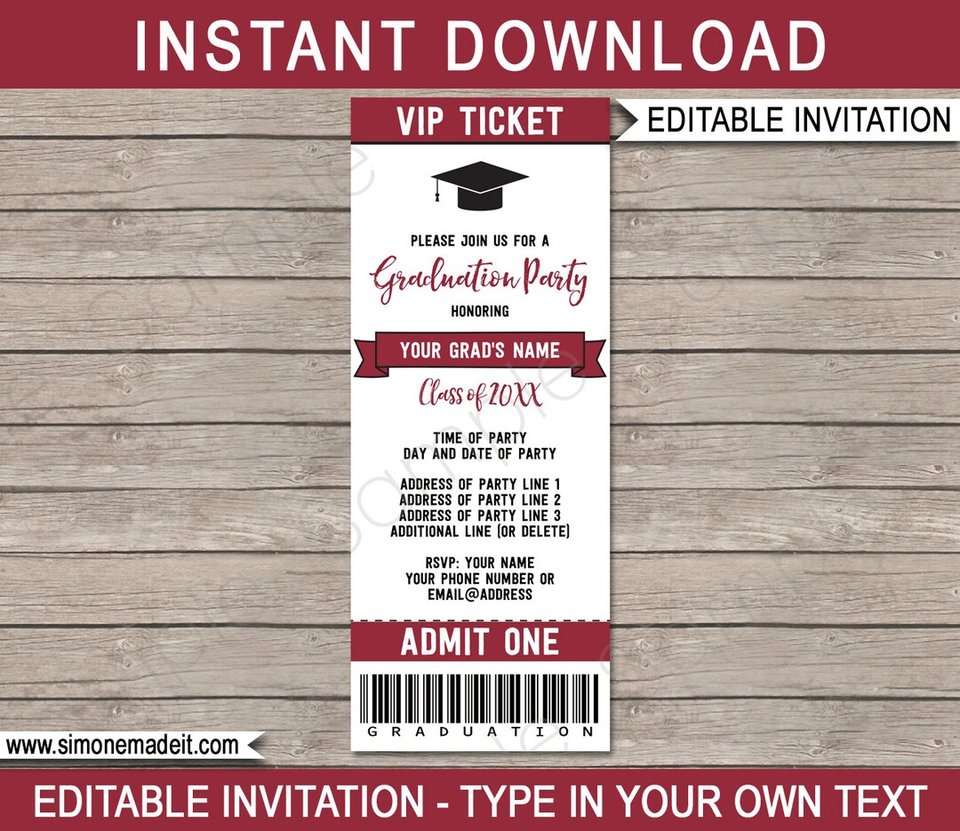 Graduation Ticket Invitation - Graduation Party - Grad Invite - Black ...