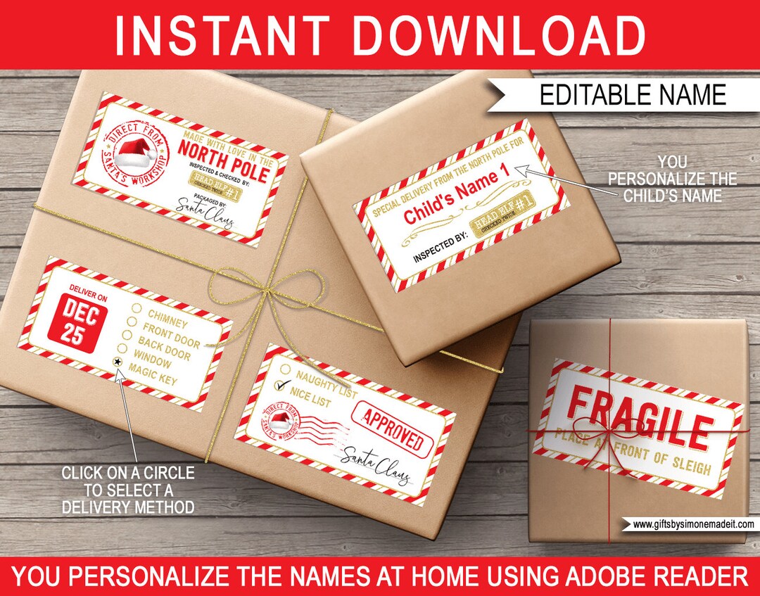 Santa Labels, Christmas Gift Tags, From Santa Stickers Bundle Set ...