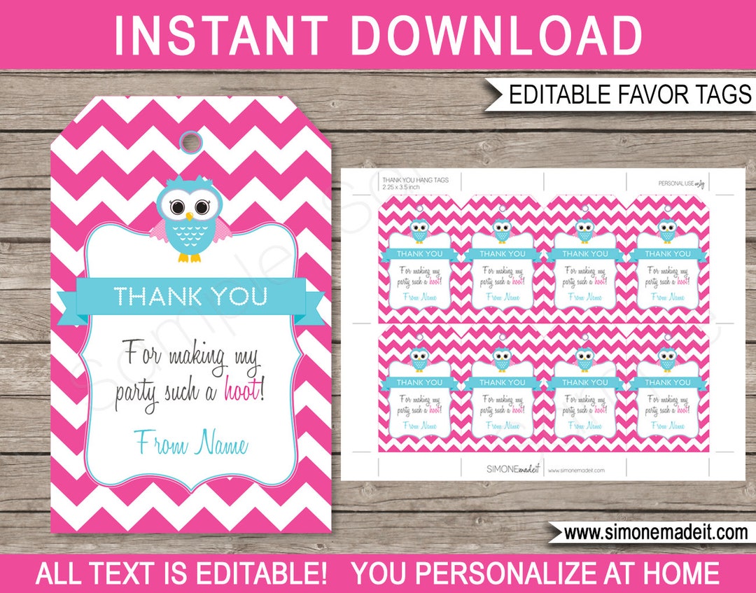 Owl Favor Tags Template - Printable Birthday Party Thank You Tags ...