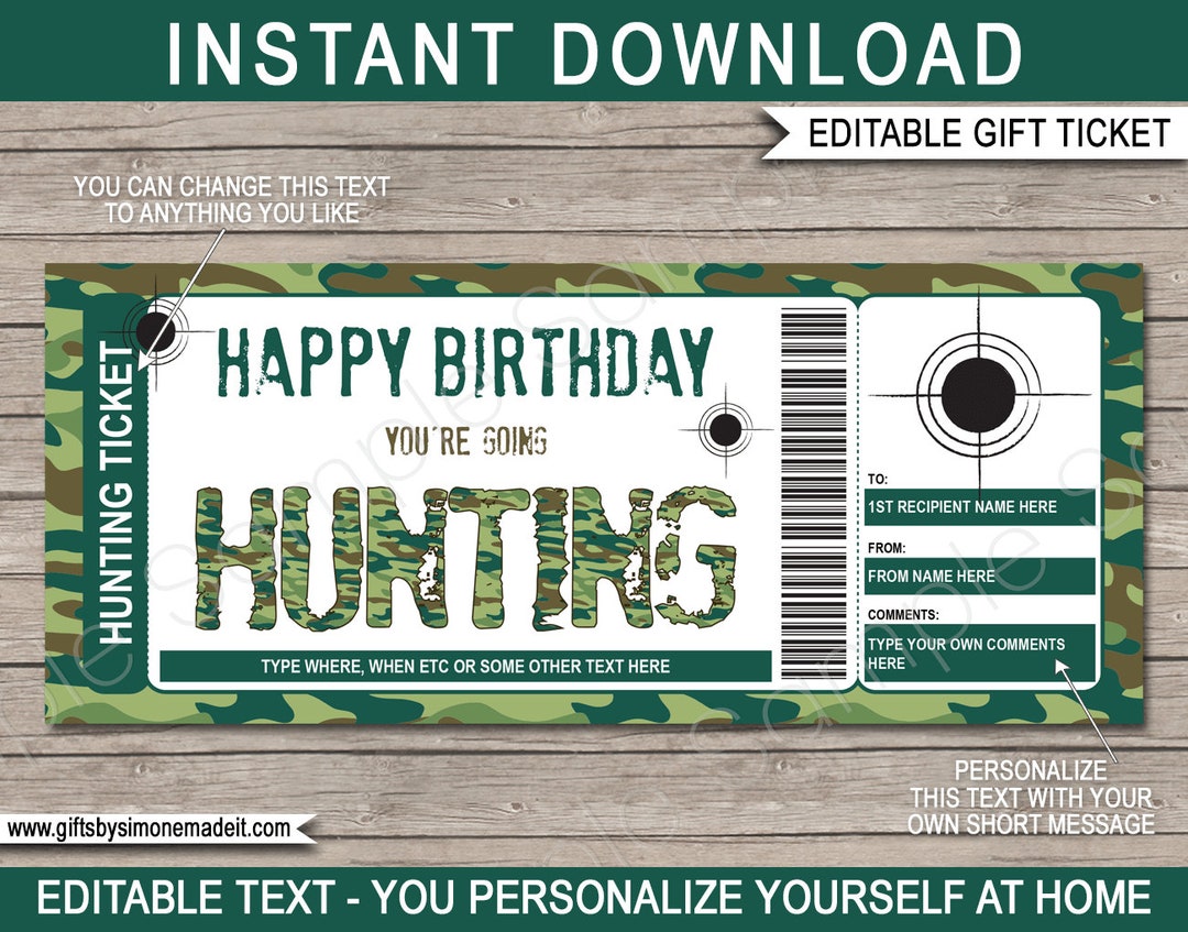 Hunting Ticket Template Birthday Gift Certificate Voucher - Printable ...
