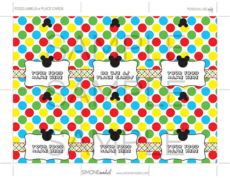 Mickey Mouse Food Labels Template Printable Birthday Party - Etsy
