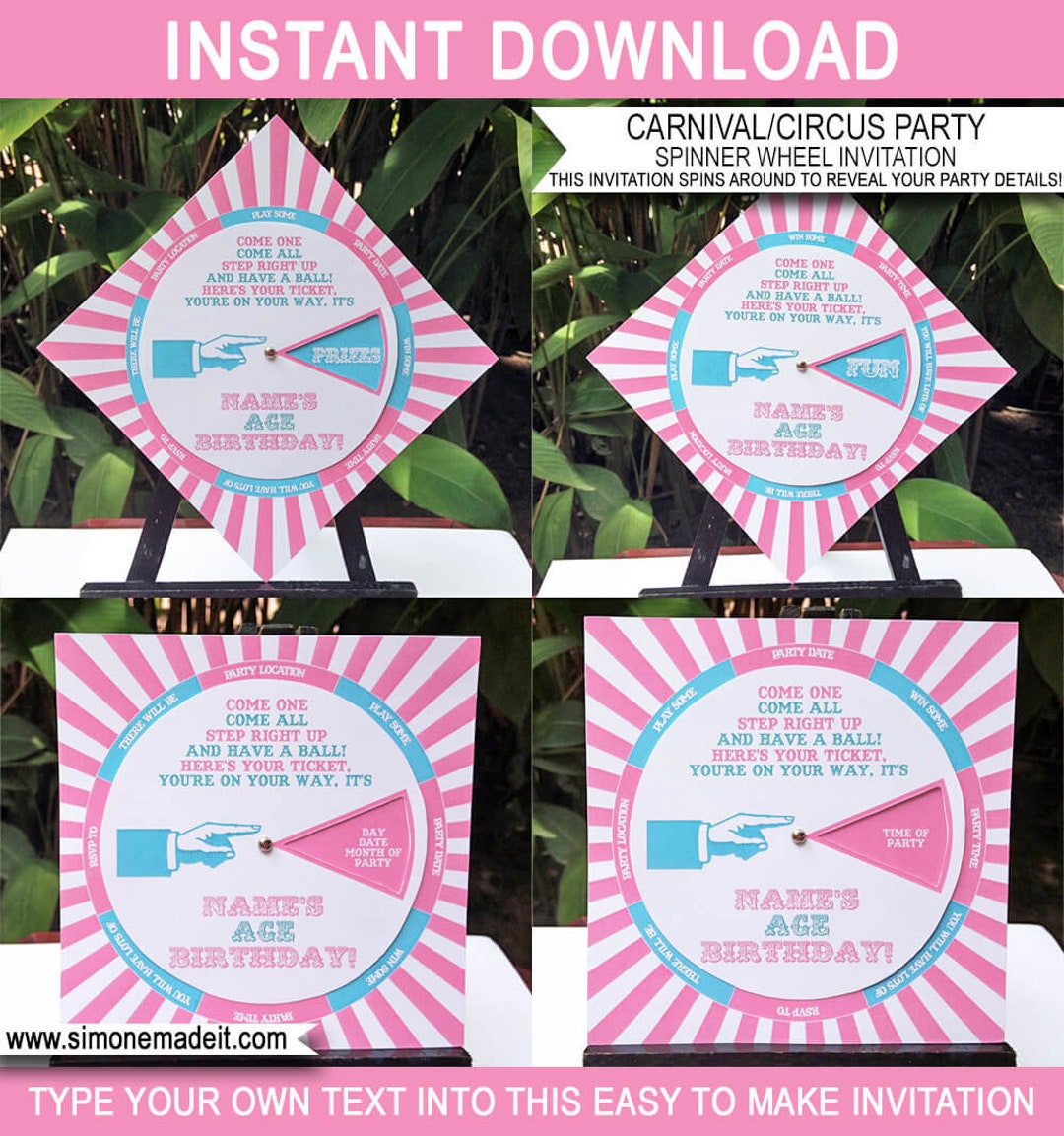 Pink Carnival Invitation Template - Circus Birthday Party Invite - Fun ...