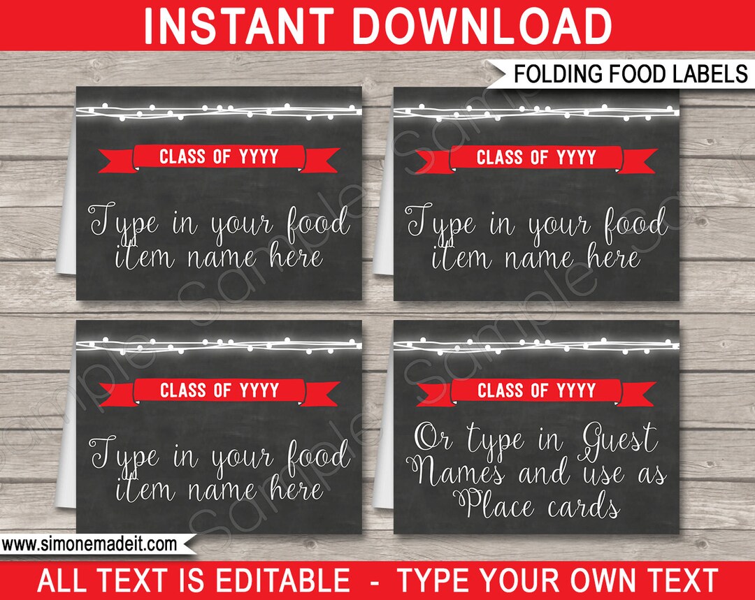 Graduation Food Labels - Graduation Placecards - Folding Buffet Food ...