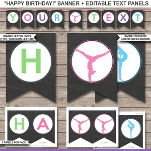 Gymnastics Theme Party Template Bundle + Invitation - Printable Gym ...