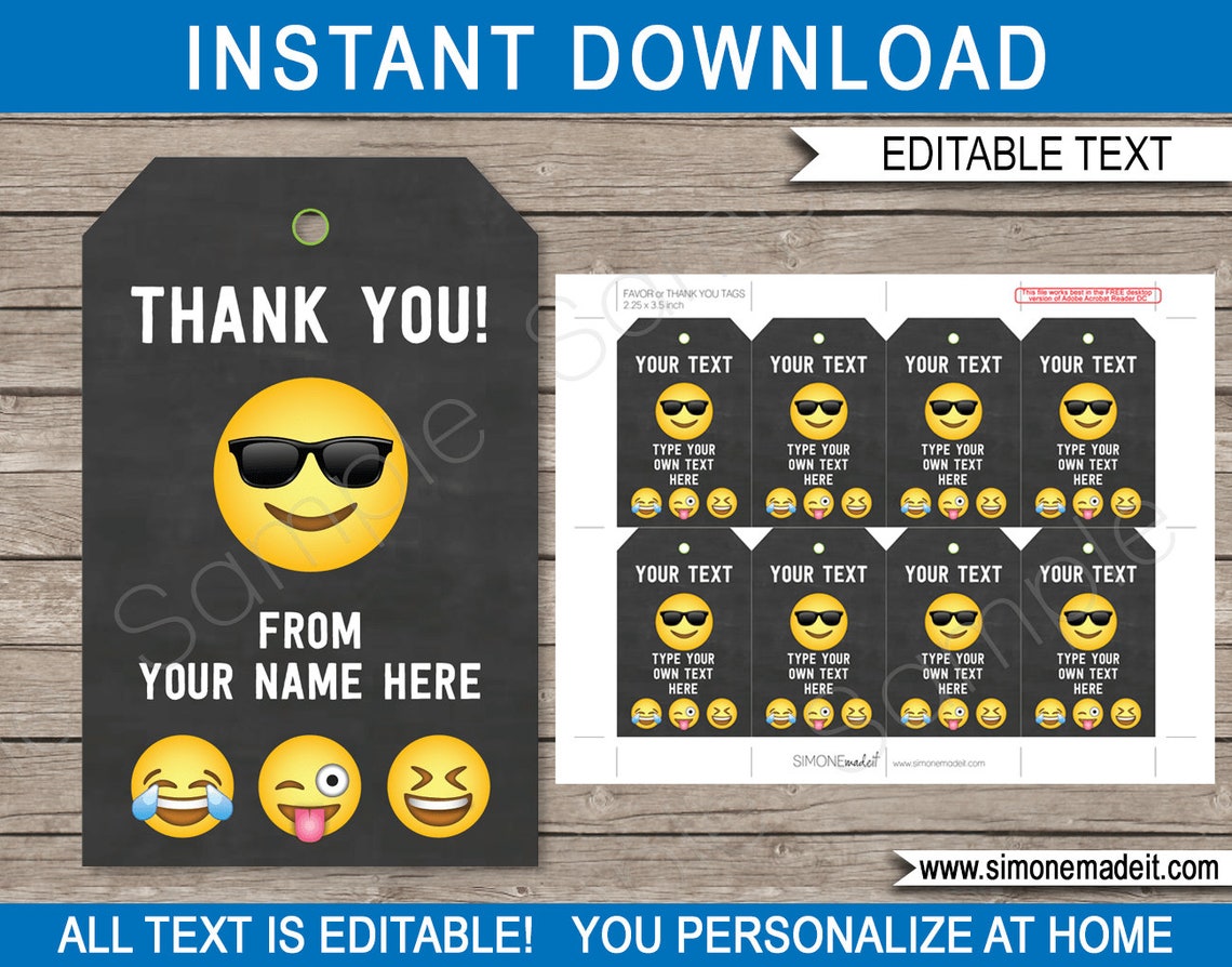 Emoji Thank You Tags Template Printable Boys Emoji Theme | Etsy